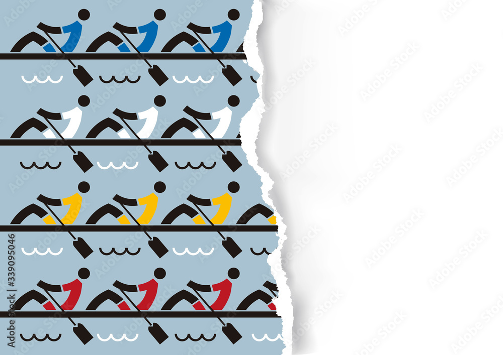 Rowing race , icons on torn paper background. Background with Colorful ...