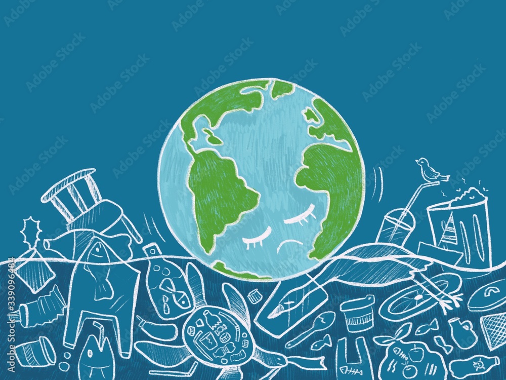 The illustrate of the waste hurts the word and the ocean. The image ...