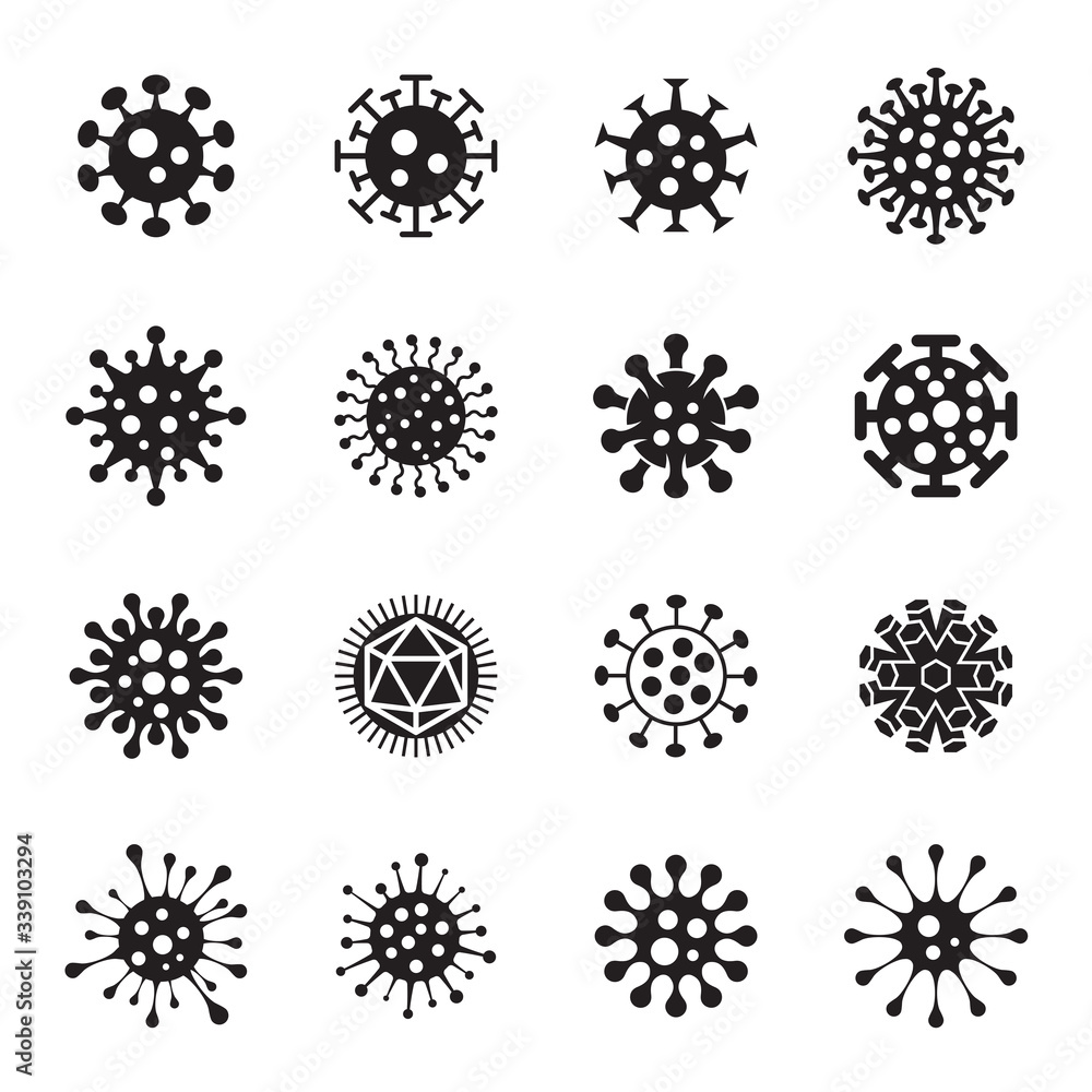 Virus Icons. Collection of Black Virus Symbols Isolated On a White ...