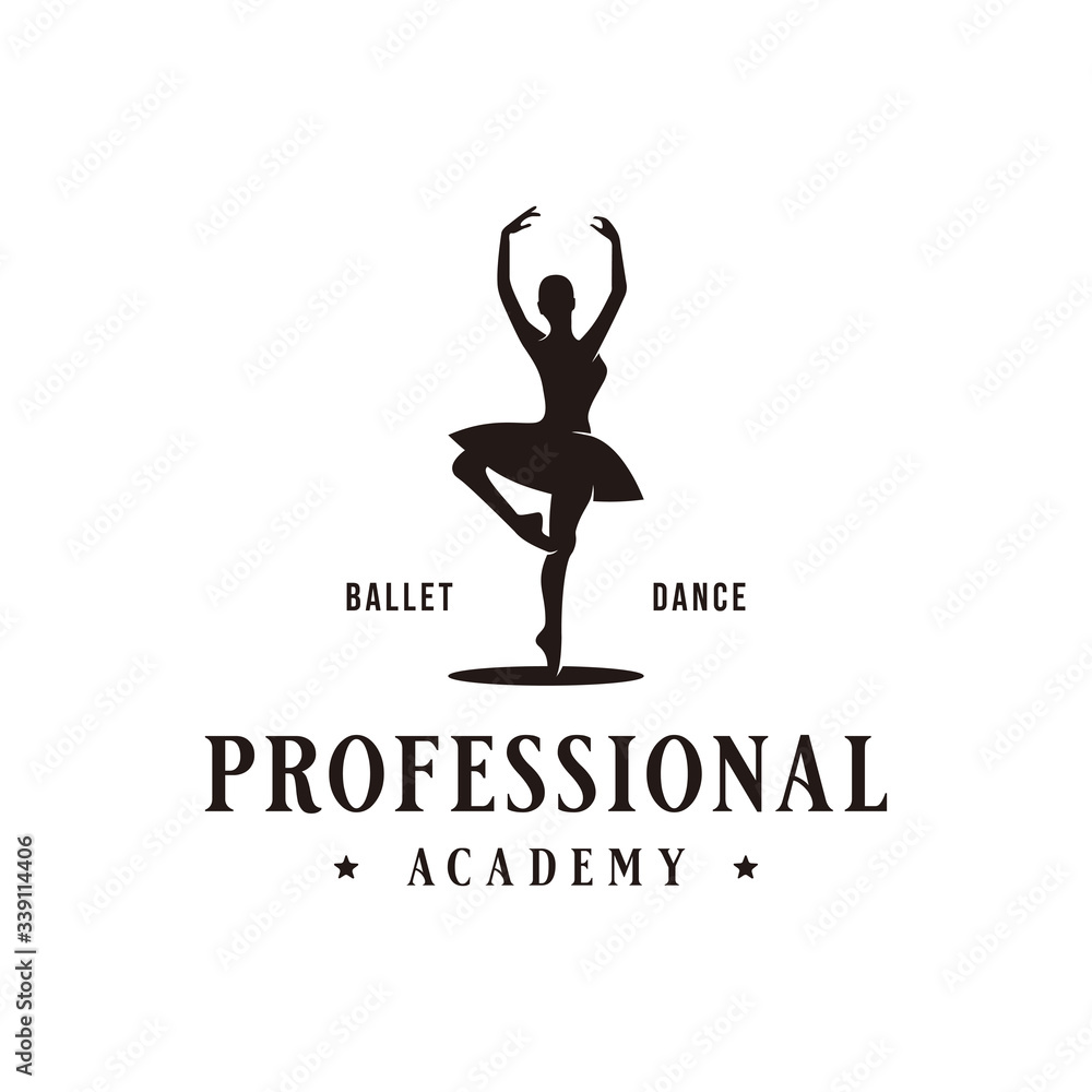 dance ballet academy logo design retro vintage vector illustration ...