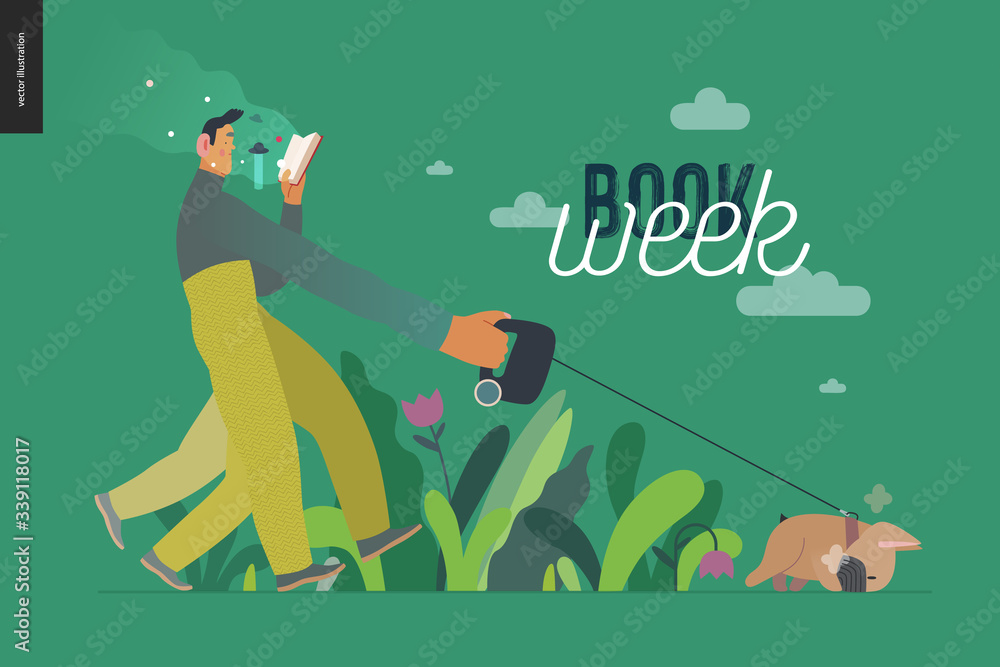 World Book Day graphics, dog walk template, book week events. Modern ...