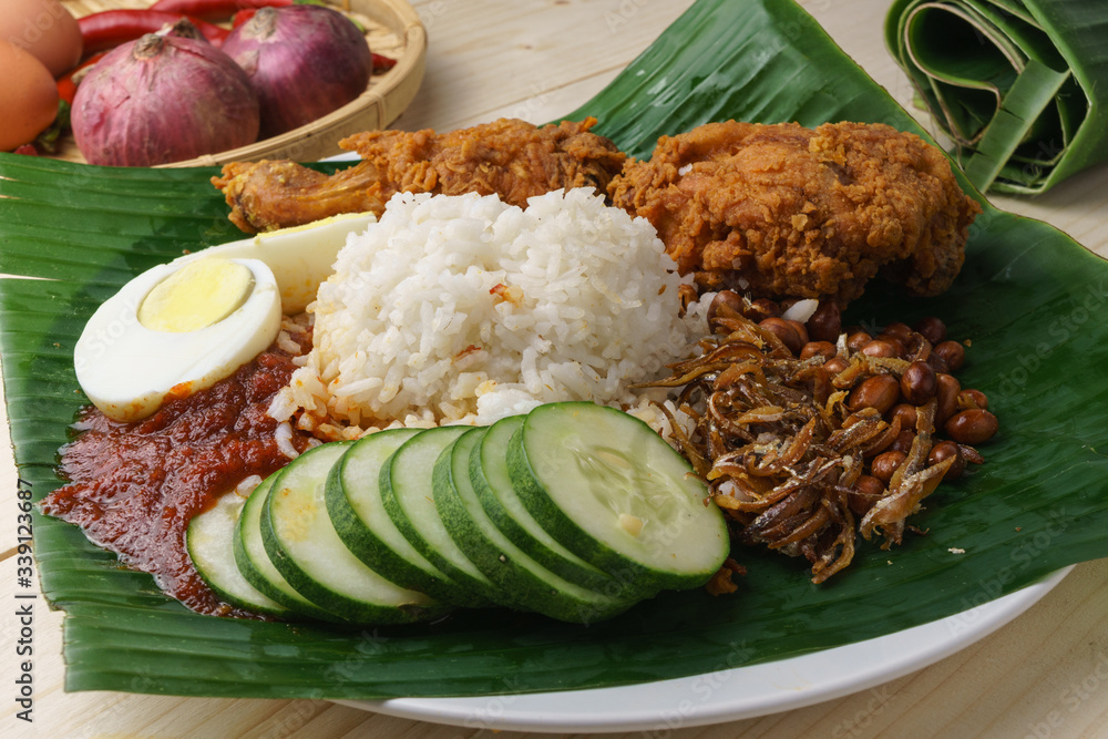 Nasi Lemak-Malaysian cuisine. A fragrant rice dish cooked in coconut ...