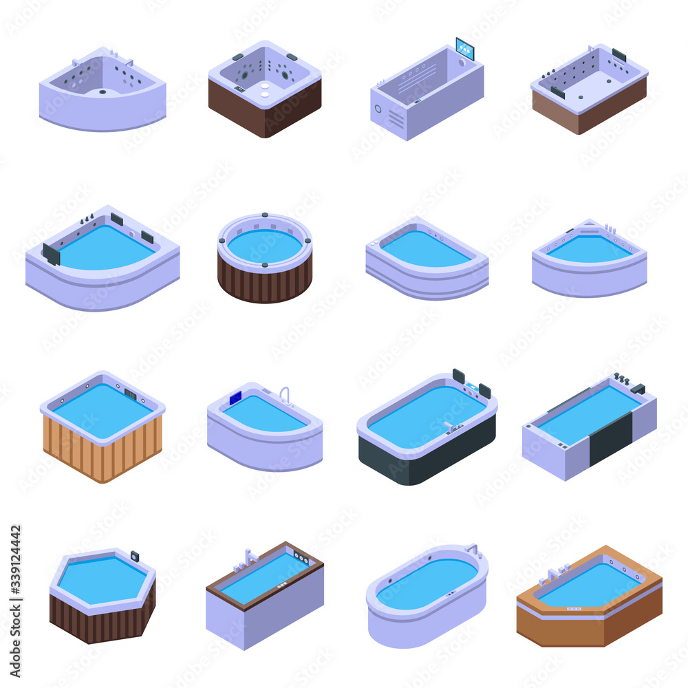 Jacuzzi icons set. Isometric set of jacuzzi vector icons for web design ...