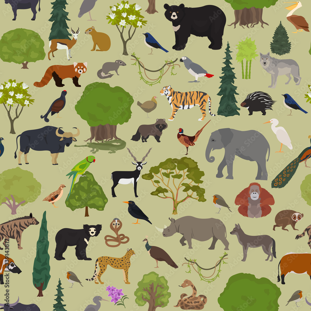 Monsoon forest biome, natural region seamless pattern. Terrestrial ...