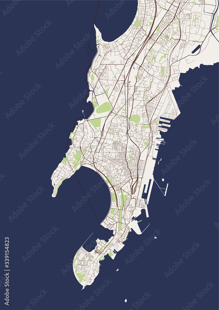 map of the city of Mumbai, Indian state of Maharashtra Stock Vector ...