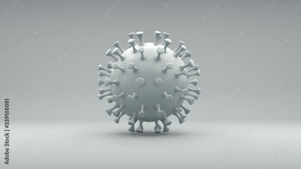 3D animation of the white coronavirus covid-19, on a white background ...
