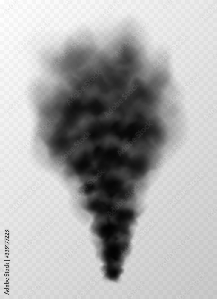 Black smoke isolated on transparent background. Thick dark cloud, huge ...