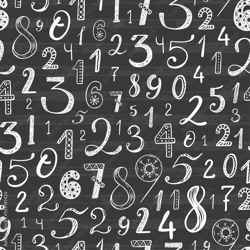 Hand drawn cartoon doodle Numbers seamless pattern. Mathematical ...