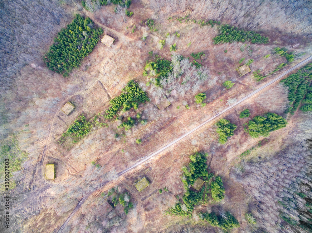Aerial view of reinforced concrete bunkers belonged to Headquarters of ...
