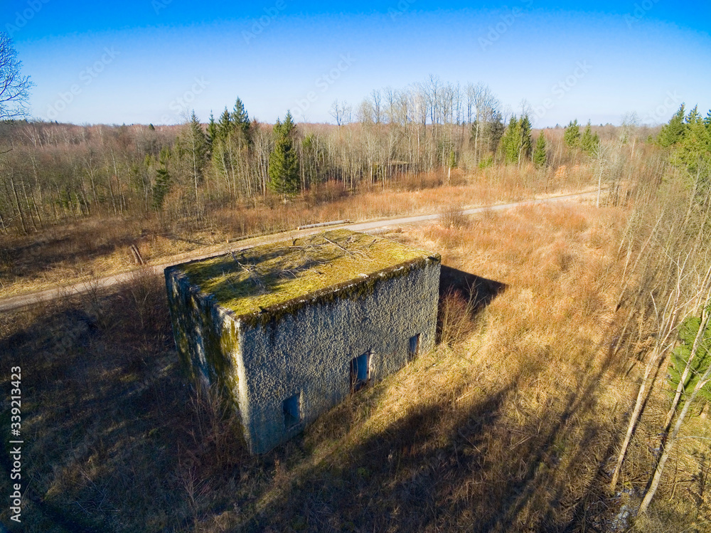 Aerial view of reinforced concrete bunkers belonged to Headquarters of ...