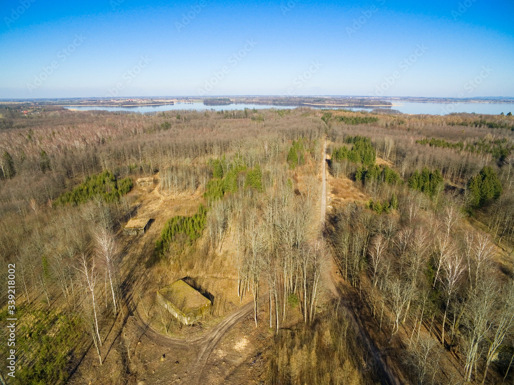 Aerial view of reinforced concrete bunkers belonged to Headquarters of ...