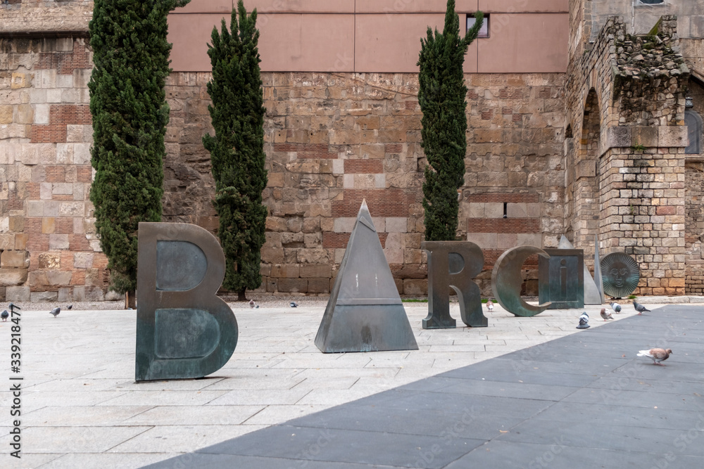 Monument with the name Barcino, ancient Roman name of the city of ...