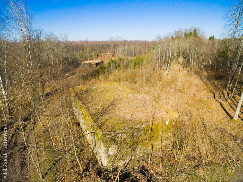 Aerial view of reinforced concrete bunkers belonged to Headquarters of ...