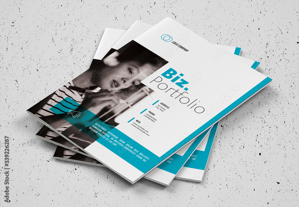 Business Portfolio Layout with Teal Accents Stock Template | Adobe Stock