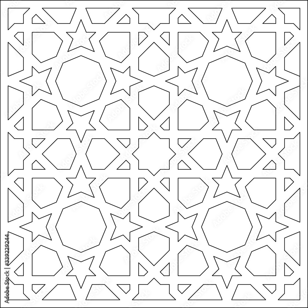 Black and white 2D CAD drawing of Islamic pattern. Islamic patterns use ...