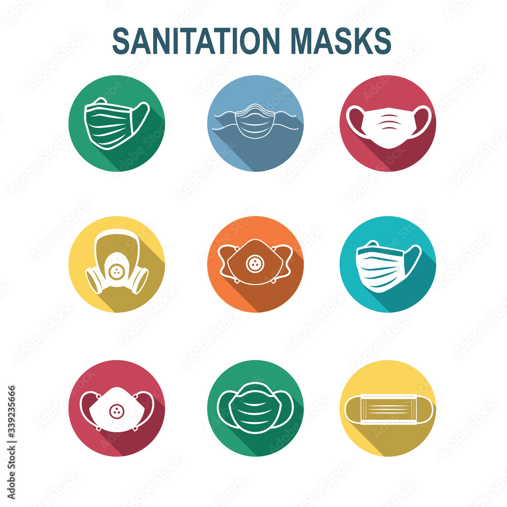 Sanitation and protection facemask ppe icon set w respiratory face ...