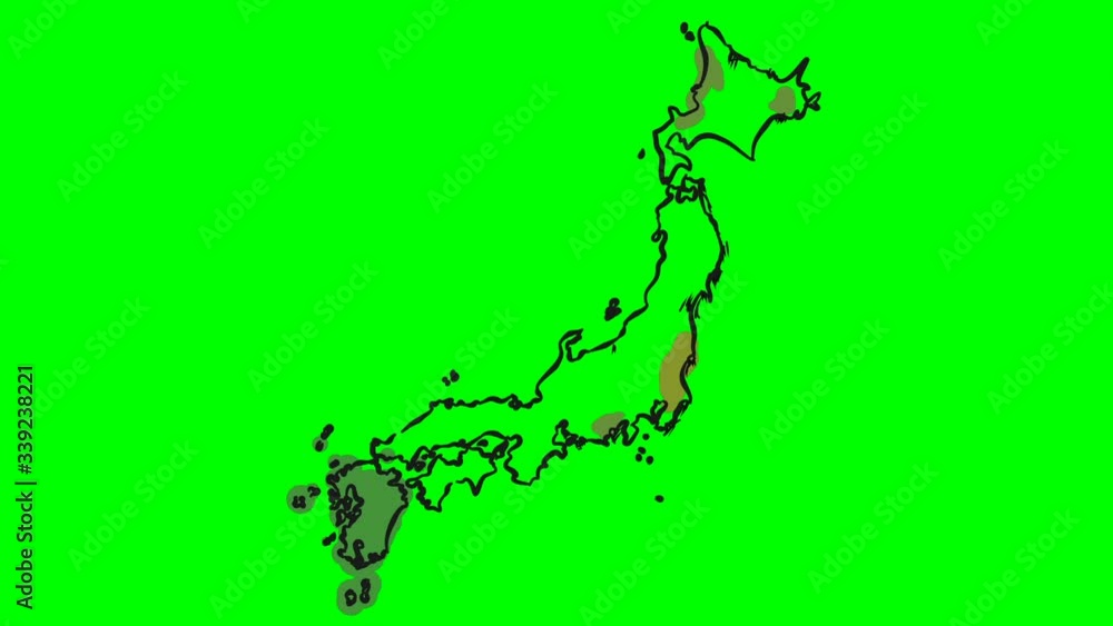 Japan drawing colored map on green screen isolated whiteboard chroma ...