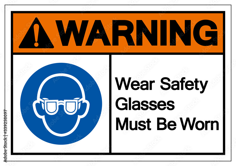 Warning Wear Safety Glasses Must Be Worn Symbol Sign, Vector ...