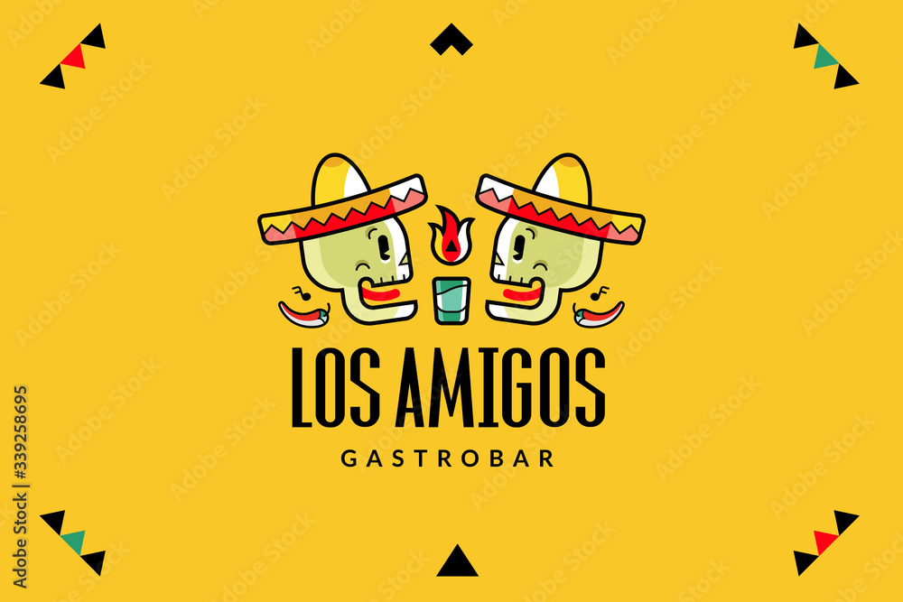 Mexican cafe logotype, brand restaurant icon, skull characters in ...