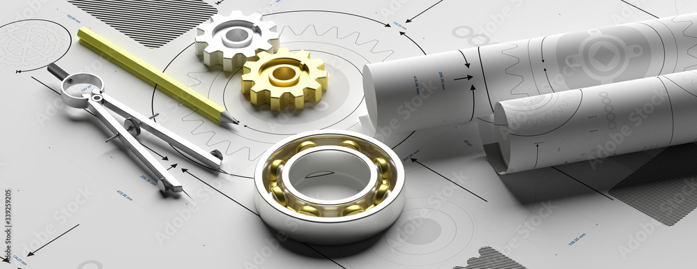 Mechanical engineering, industrial design concept. 3d illustration ...