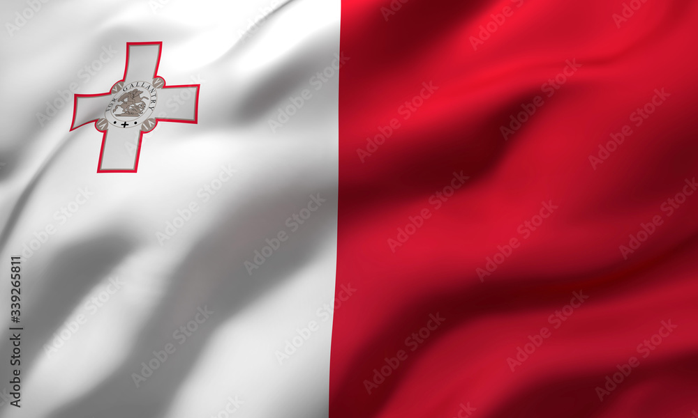 Flag of Malta blowing in the wind. Full page Maltese flying flag. 3D ...