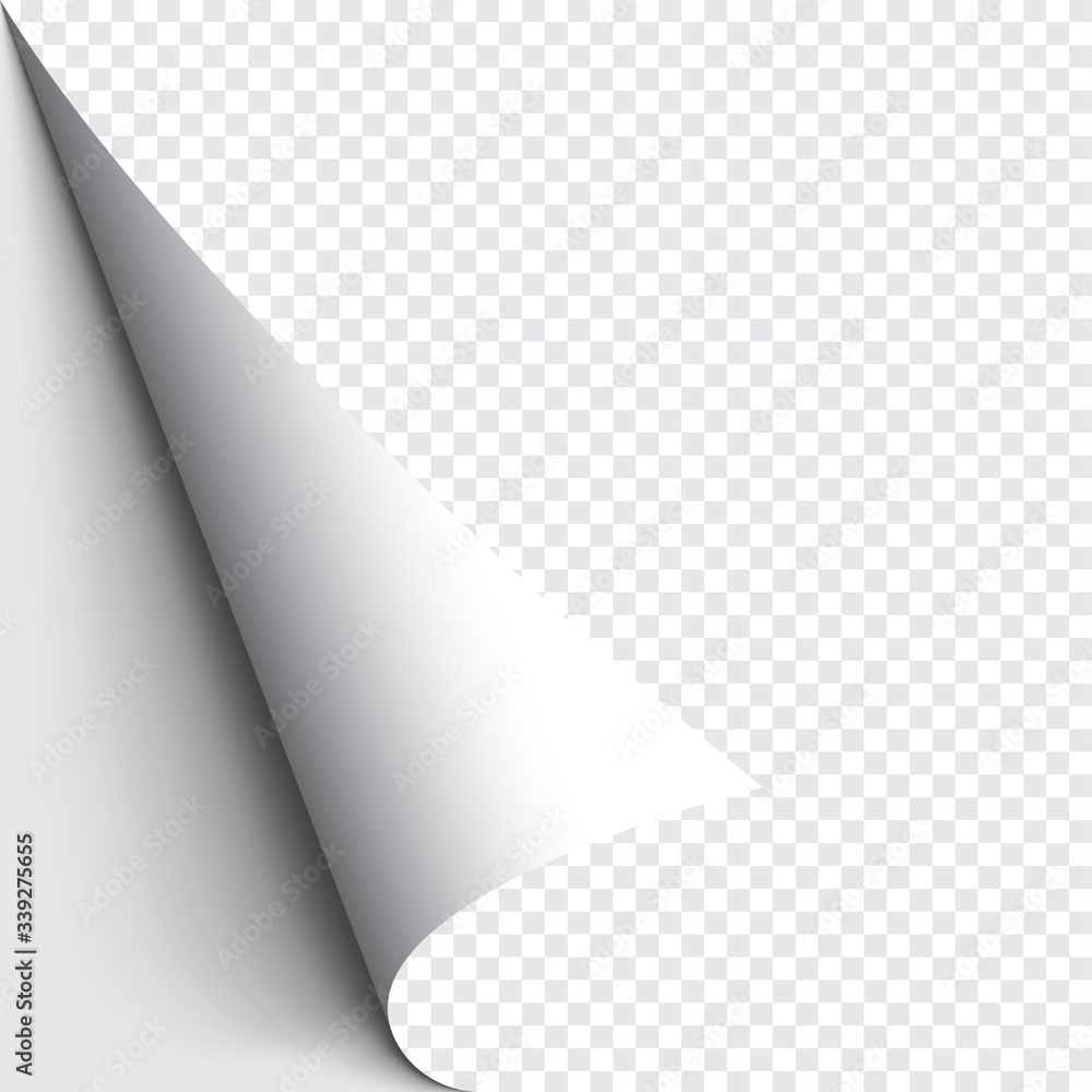 Curled corner of paper on transparent background with soft shadows ...