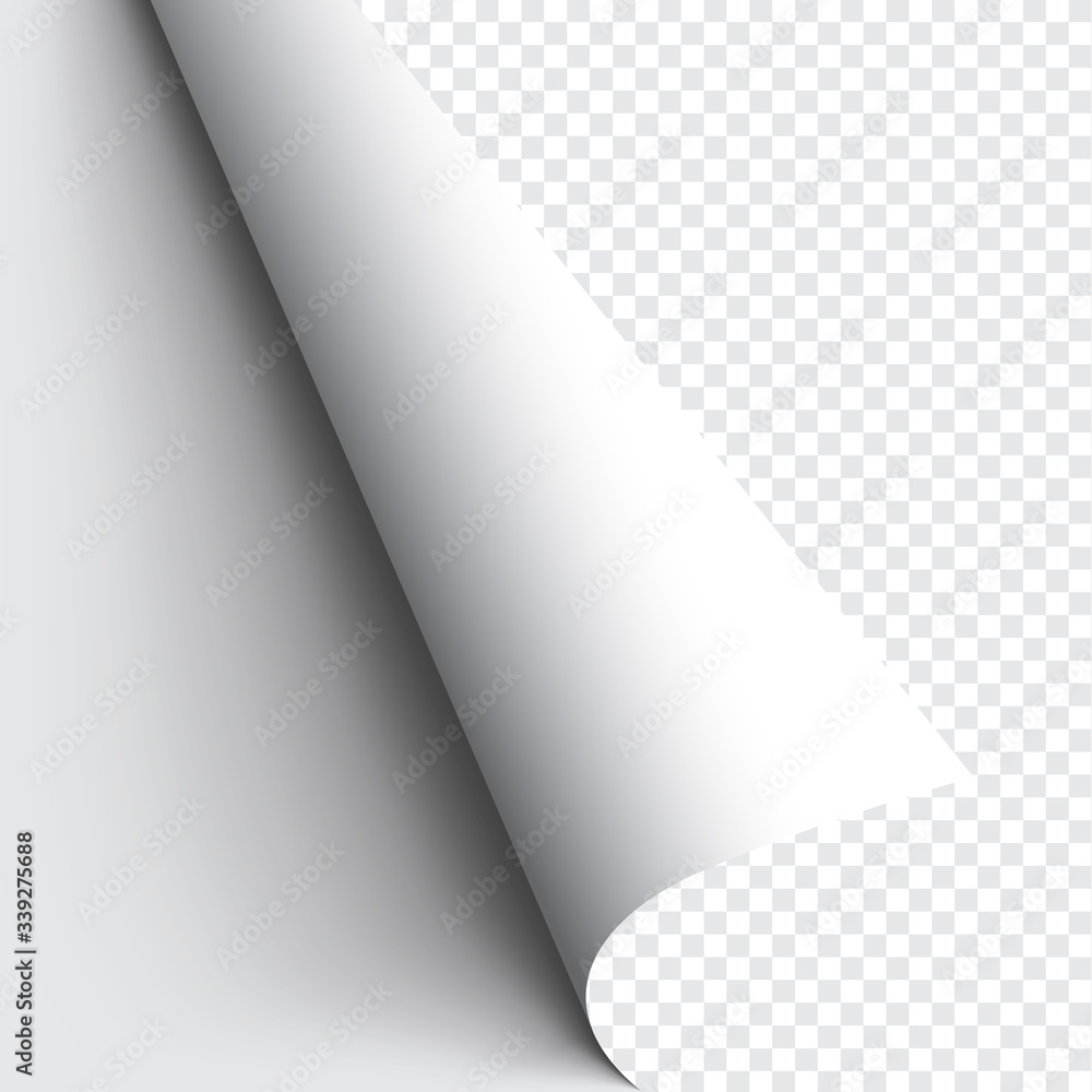 Curled corner of paper on transparent background with soft shadows ...