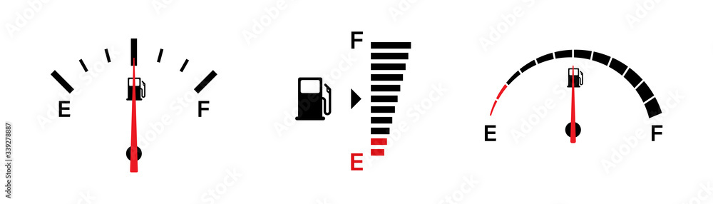 Fuel gauge indicators. Vector isolated illustration icons. Gasoline ...