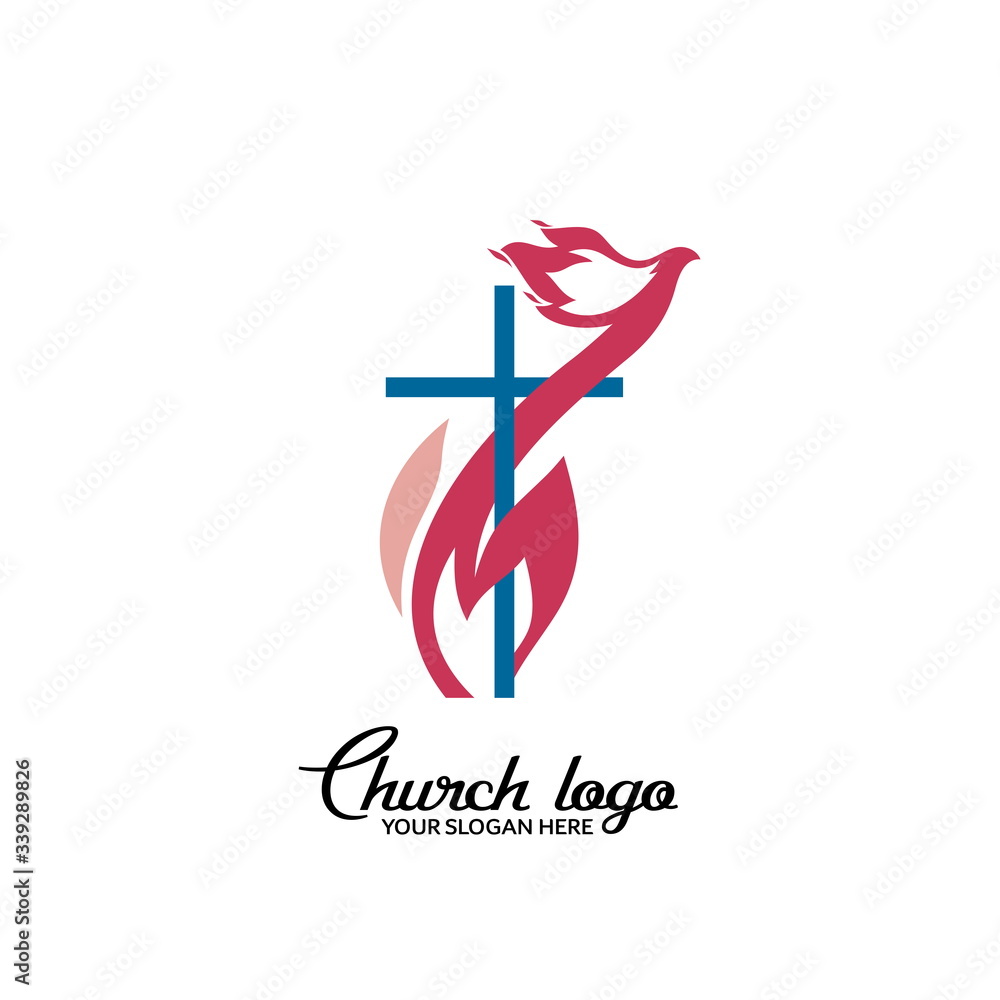 Church logo. Christian symbols. A dove of flame interwoven with the ...