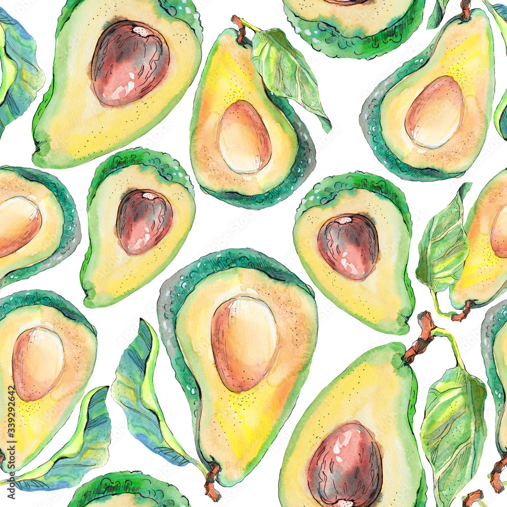 Seamless border with avocado isolated on white background. Template ...