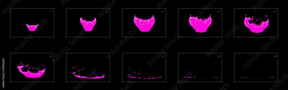 Pink poison splashes animation sprite sheet. cartoon splash frame by ...