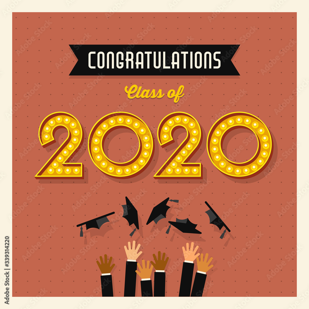 2020 graduation greeting card or banner design with vintage light bulb ...