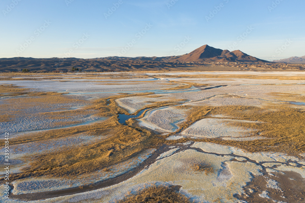Alkaline water on Grimshaw Lake and Tecopa mountain along the Amargosa ...