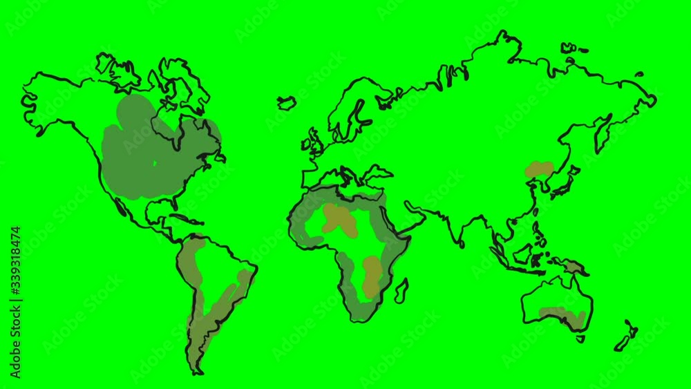 World drawing colored map on green screen isolated whiteboard chroma ...
