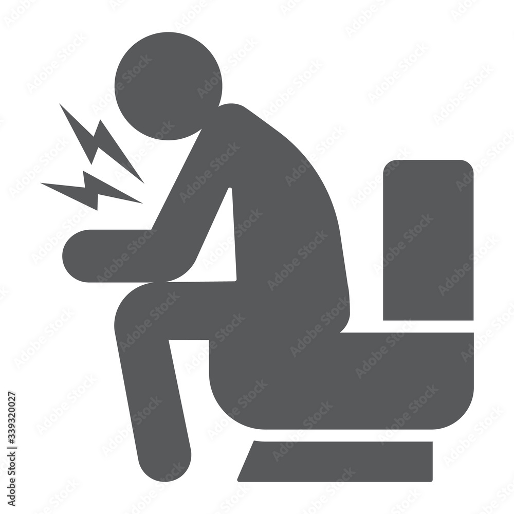 Diarrhea glyph icon, disease and covid-19, man sitting on toilet sign, vector graphics, a solid ...