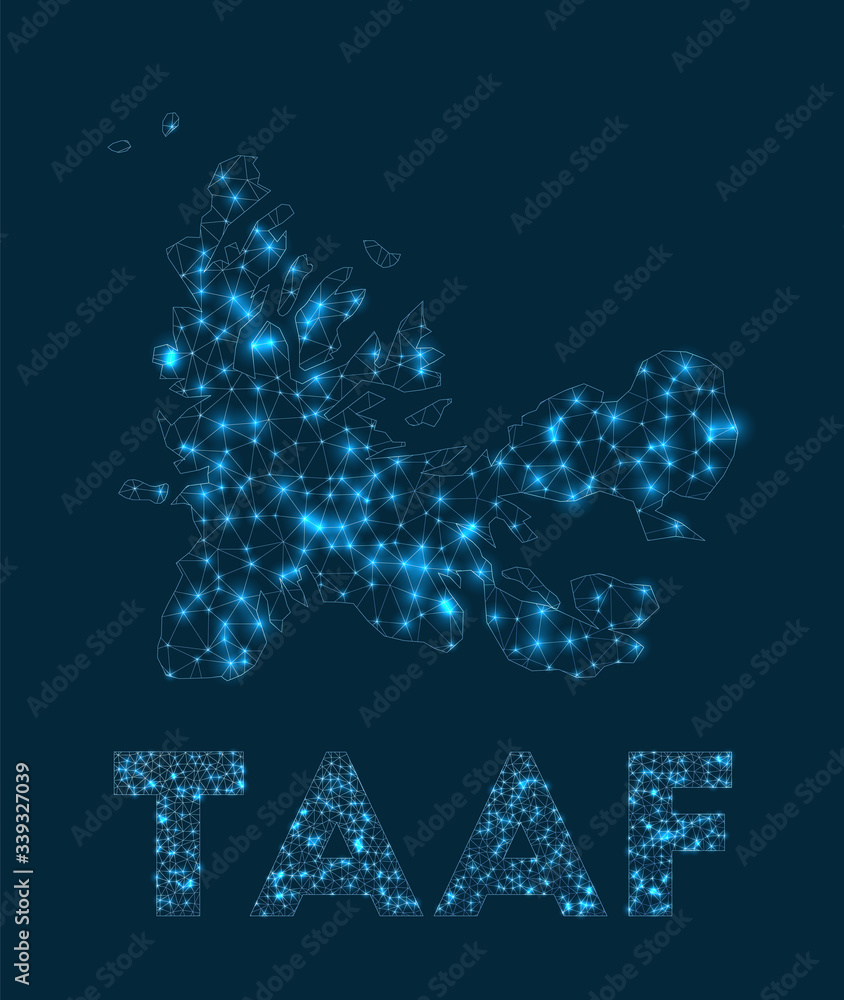 TAAF network map. Abstract geometric map of the country. Internet ...