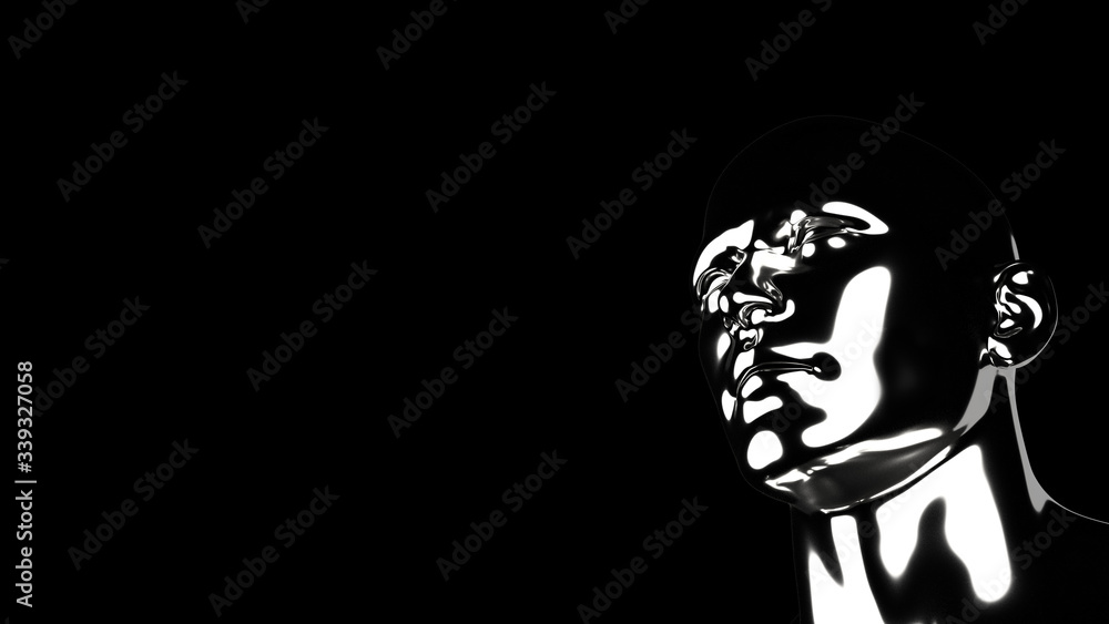 Abstract 3D render illustration image with a human head with metal ...