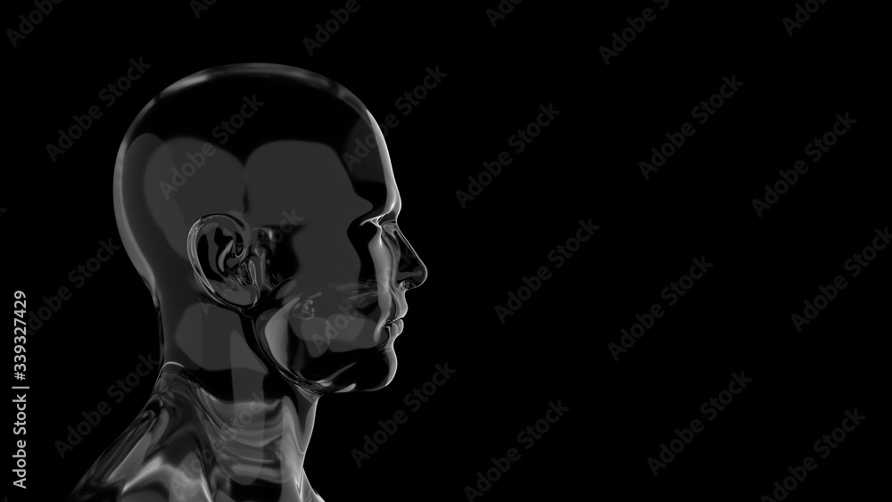Abstract 3D render illustration image with a human head with glass ...