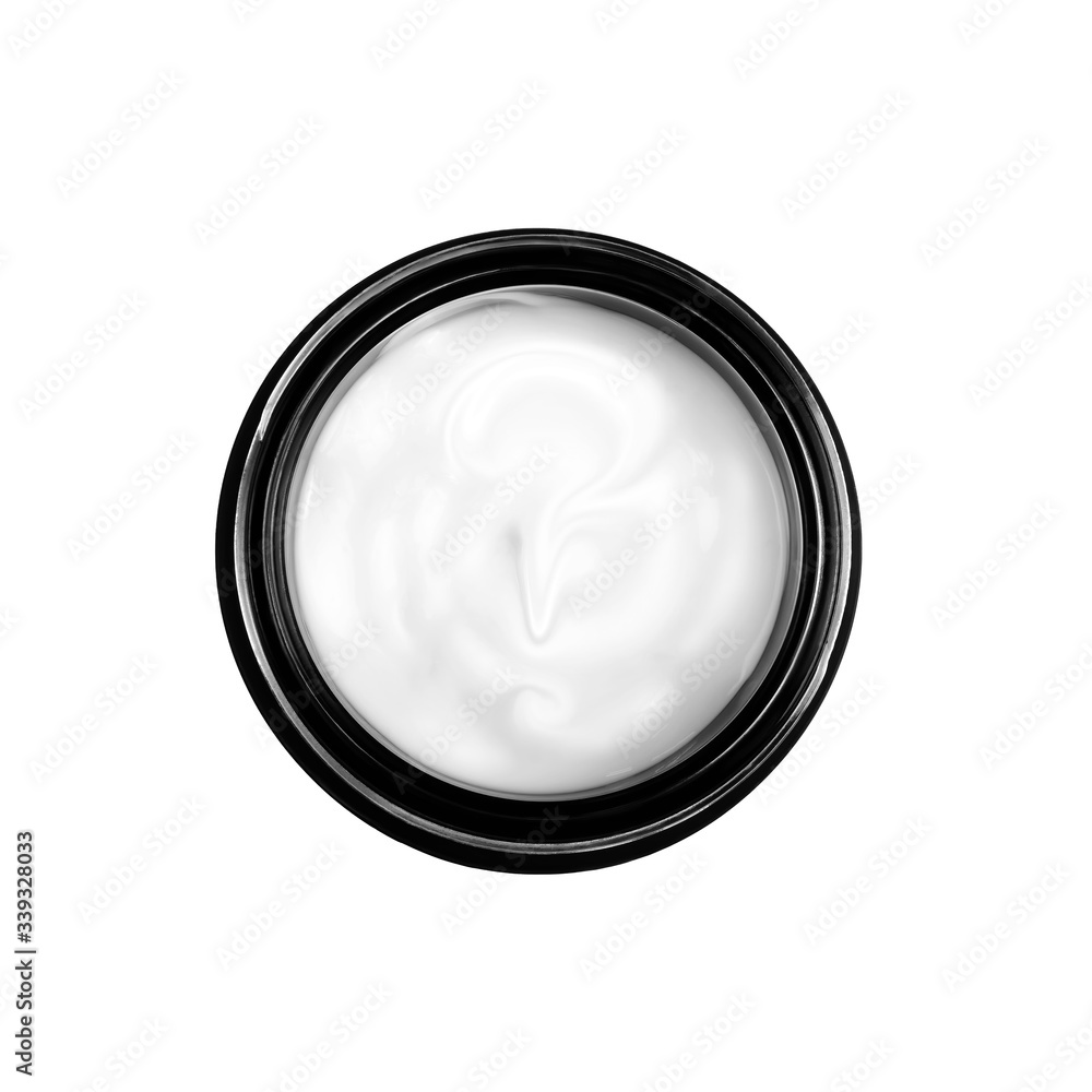 beauty cream in a jar in the shape of a question mark isolated on white ...