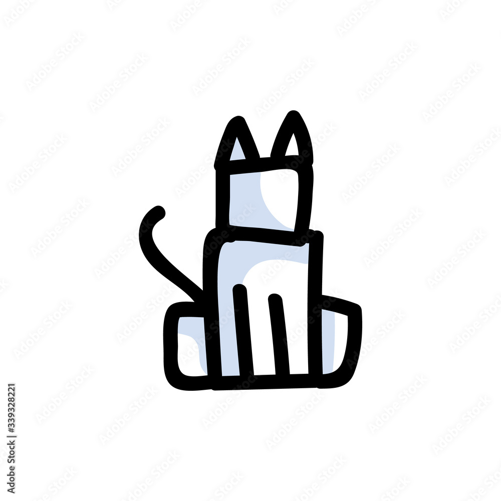 Cute stick figure sitting cat lineart icon. Kawaii kitten pictogram for ...