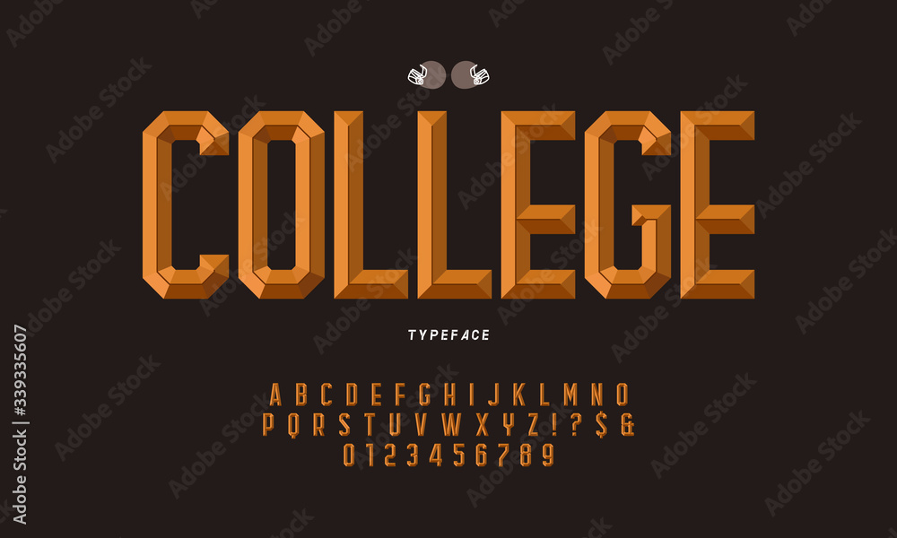 Octagonal font and alphabet, a set of 3D beveled letters and numbers ...