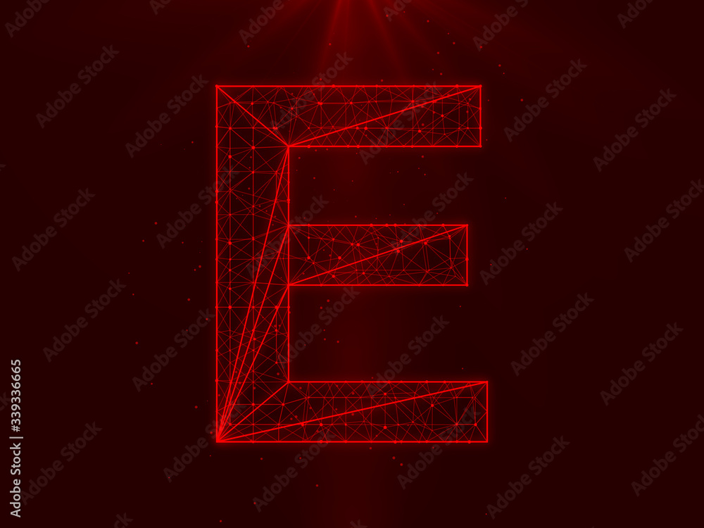 Letter E - futuristic letter symbol polygonal wireframe connections ...