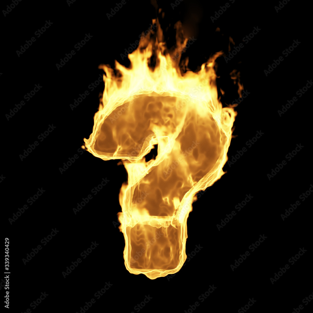Fire Flame Question Mark on black background. 3D Rendering Stock ...
