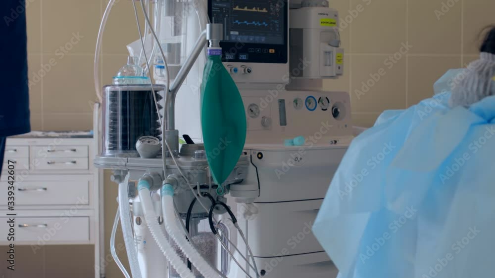 Close-up of a ventilator during an operation, 4k shot. The movement is ...