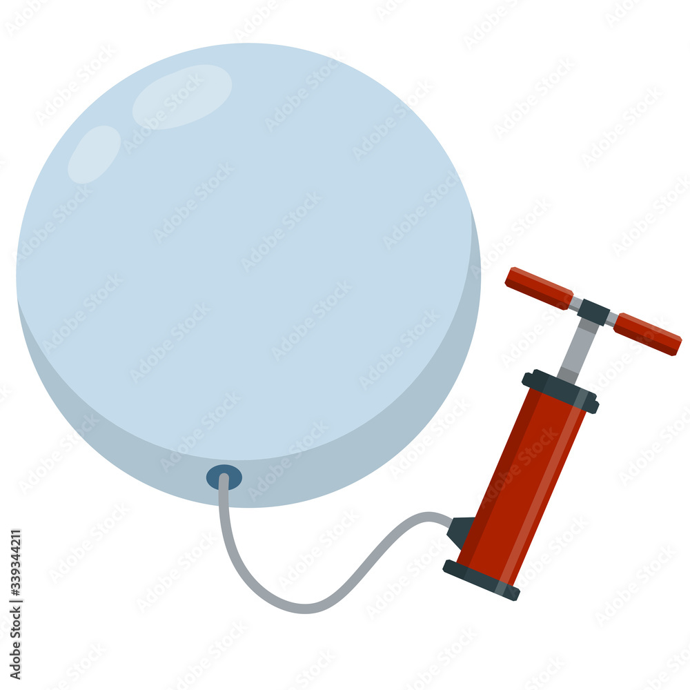 Vetor de Red pump inflates large balloon. Concept of bubble. Template ...