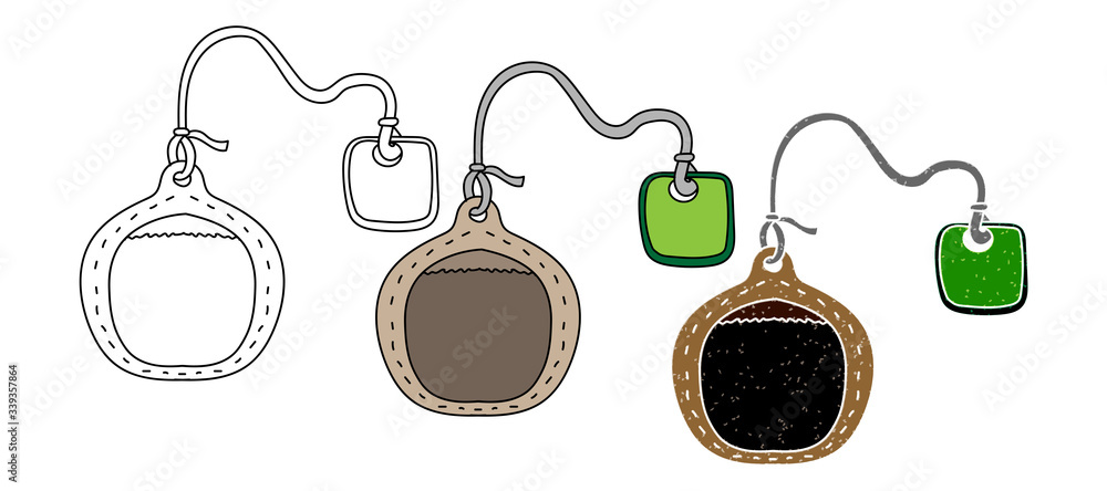 tea bag vector design. black and white. digital hand drawn. grain ...