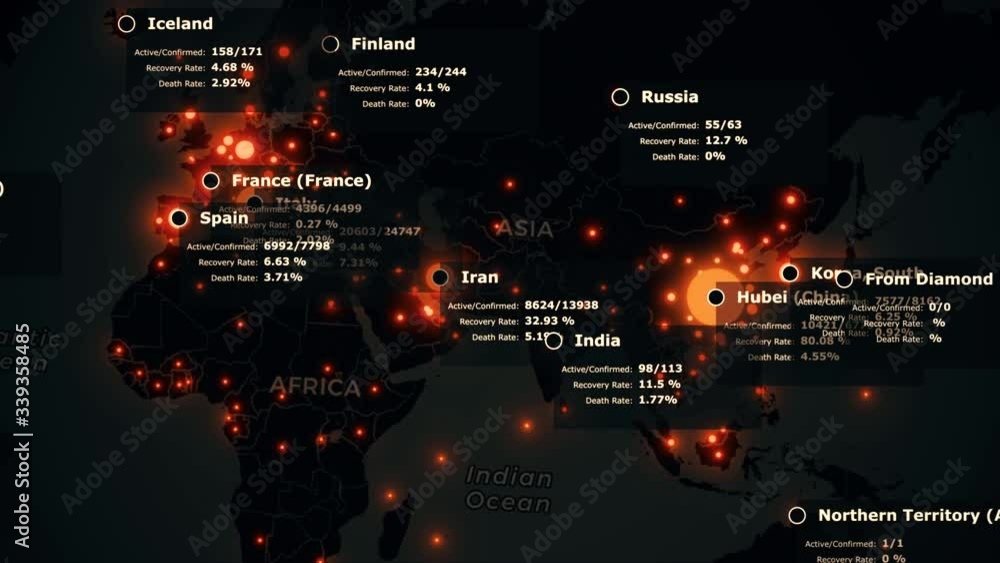 Global world map of worldwide situation with coronavirus covid 19. Red ...