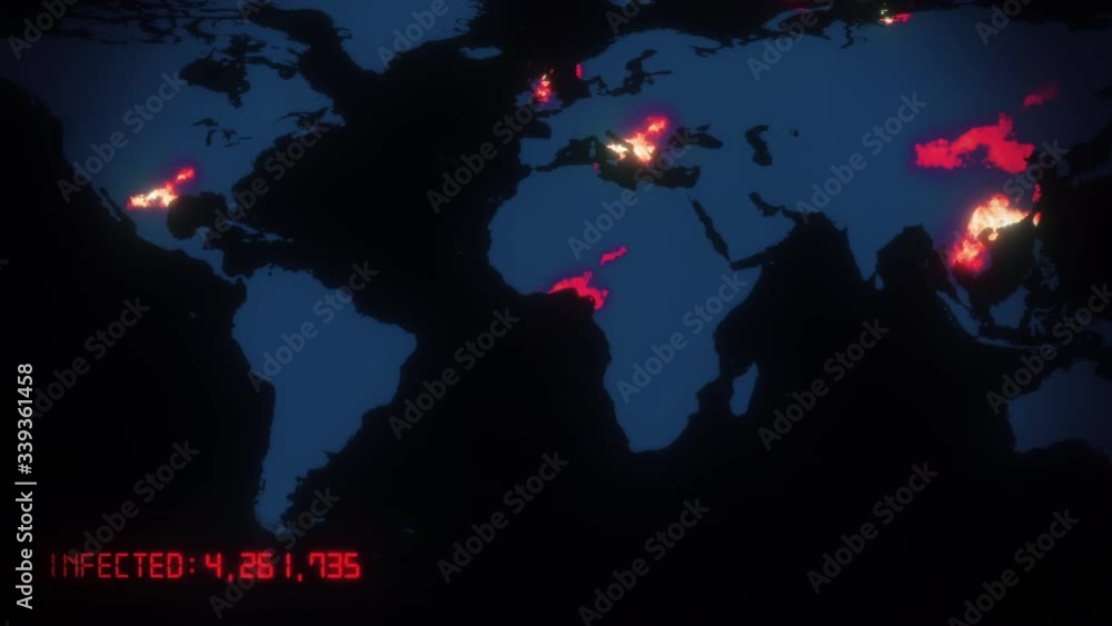 Coronavirus COVID-19 pandemic world map with orange pinpoints of ...