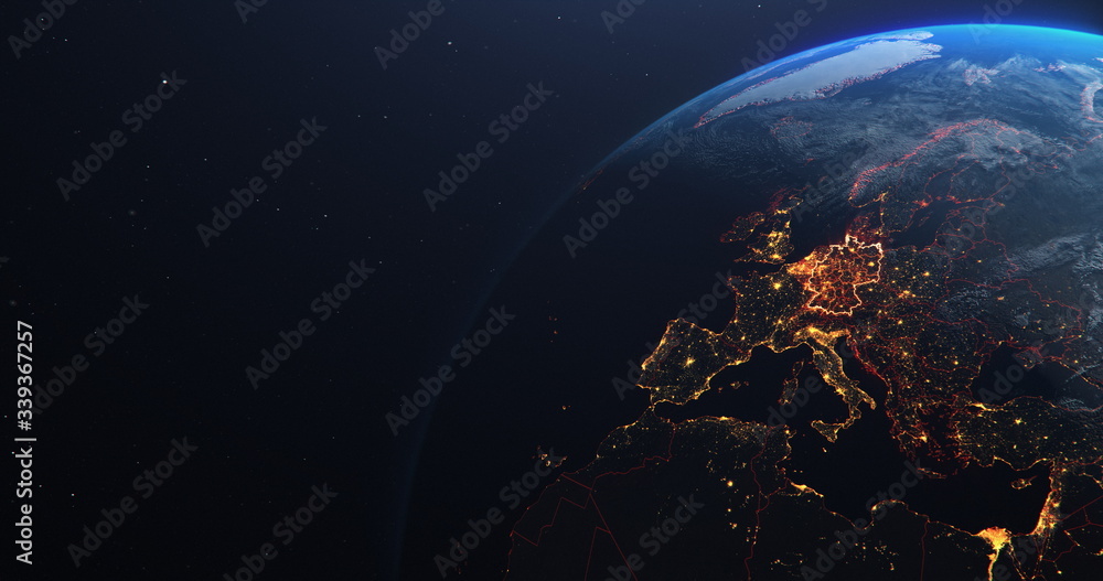 Germany map outline view from space, globe planet earth, red glow color ...