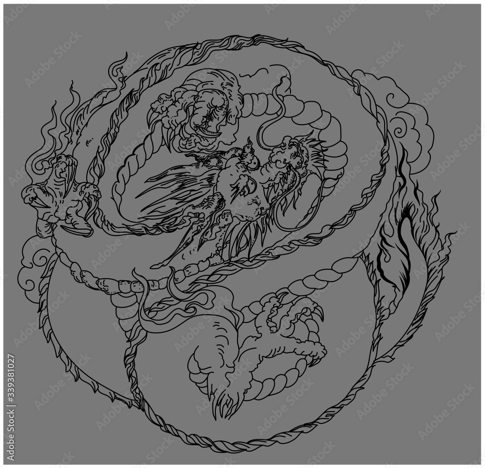 Outline dragon in circle tattoo.infinity chinese dragon.Traditional ...